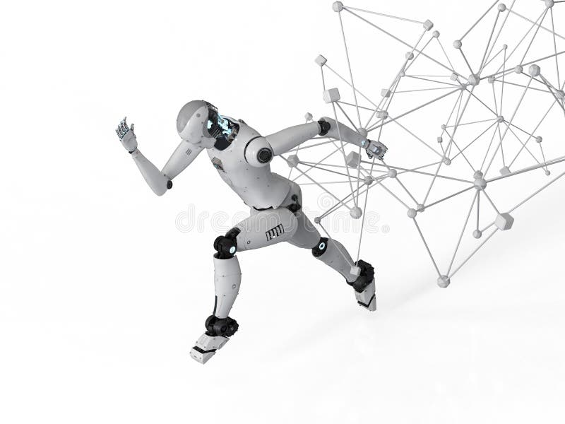 Robot work on laptop stock image. Image of work, artificial - 107550153