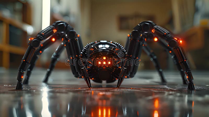 A Robot Spider is Sitting on the Floor in a Room. Robot Spider Resting ...