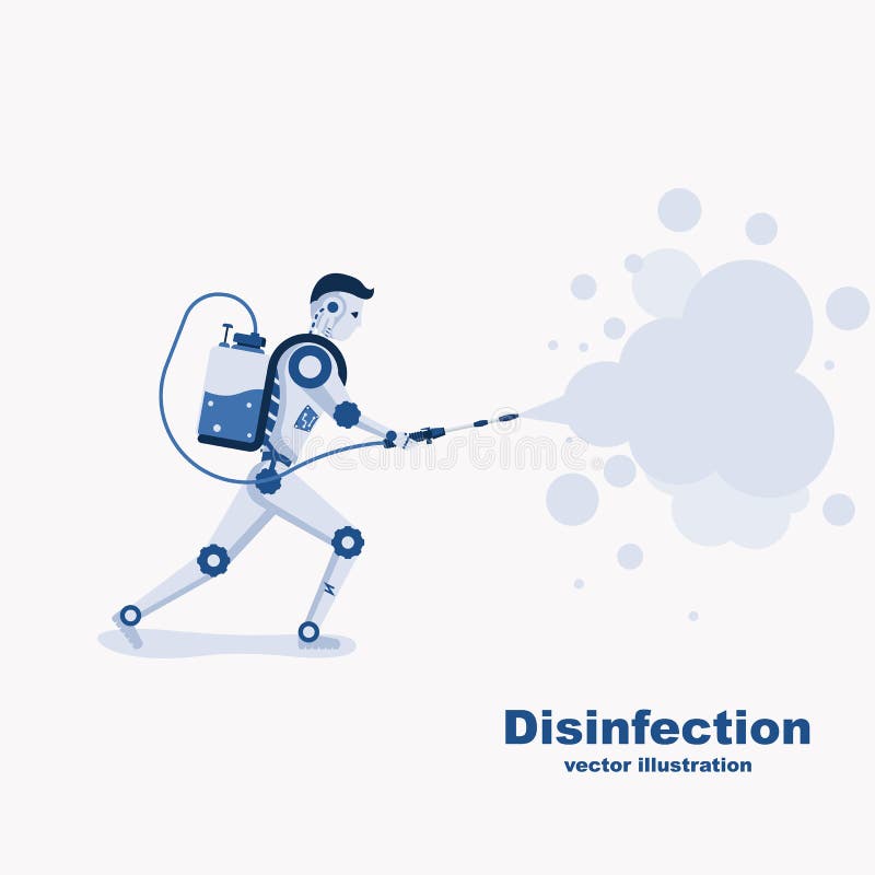Robot with Spray Bottle Disinfects. Technologies Human Security Stock ...
