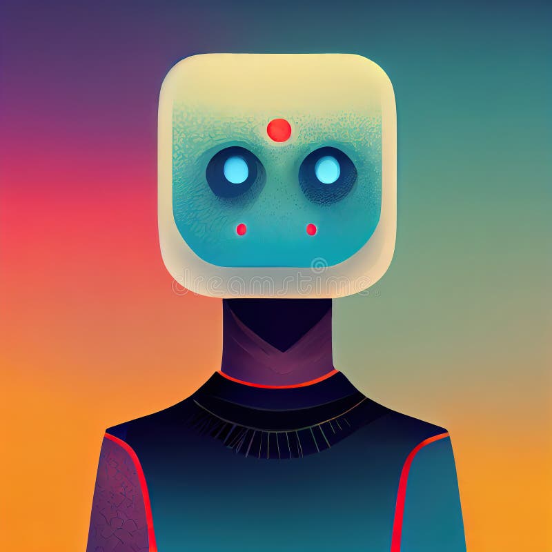 Robot with a Square Head. Robot with Glowing Eyes. Robot Multicolored ...