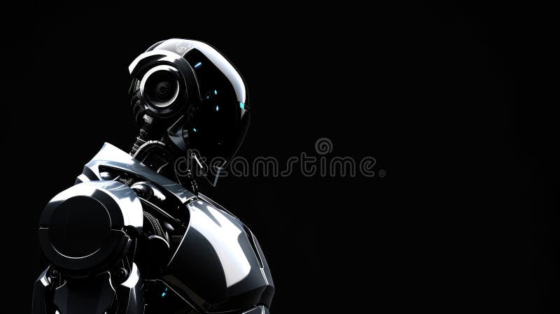 A Robot is Standing in Front of a Black Background Stock Illustration ...