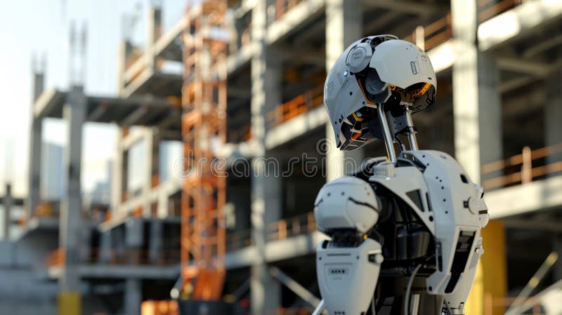 Robot Standing in Front of Building Under Construction Stock Image ...
