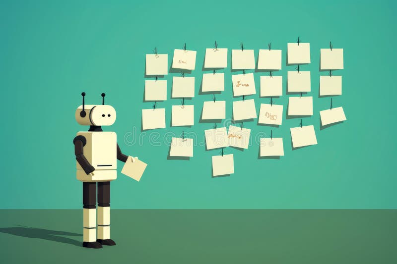 Robot is Standing in Front of Bunch of Notes. Generative AI Stock ...