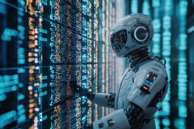 A Robot is Standing in Front of a Computer Screen with a Large Number ...