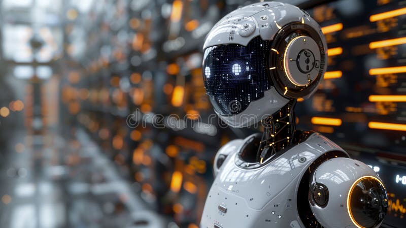 Robot Standing in Front of Computer Screen Stock Image - Image of learning, humanoid: 320528389