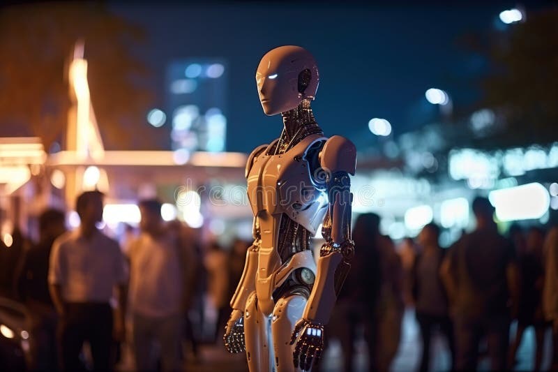 A Robot Standing in Front of a Crowd of People. AI Generative Image ...
