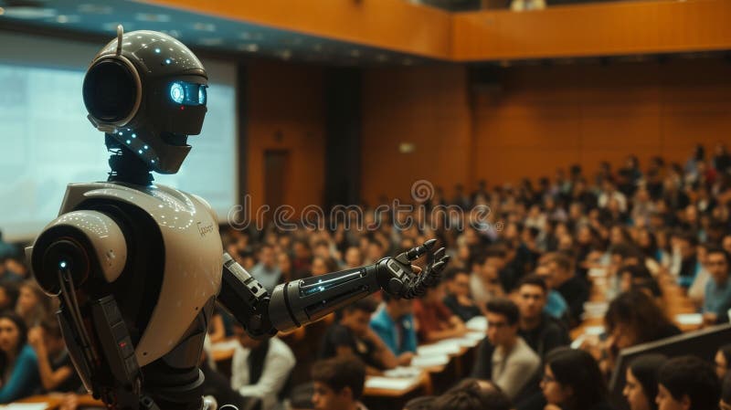 Robot Standing in Front of Crowd of People Stock Illustration ...