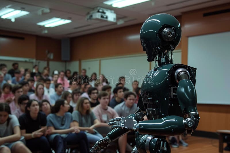 Robot Standing in Front of a Crowd of People Stock Illustration ...