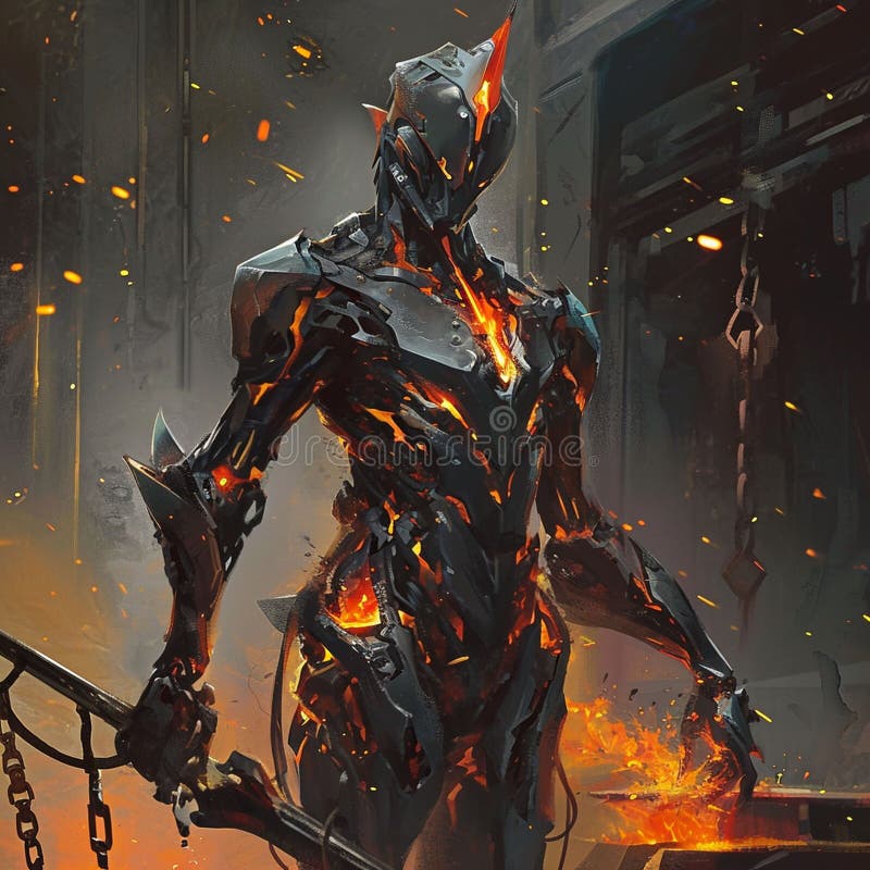 Robot Standing in Front of Fire Stock Illustration - Illustration of ...