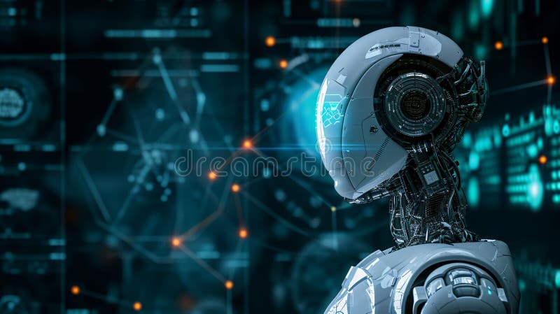Robot Standing in Front of Futuristic Background Stock Illustration ...