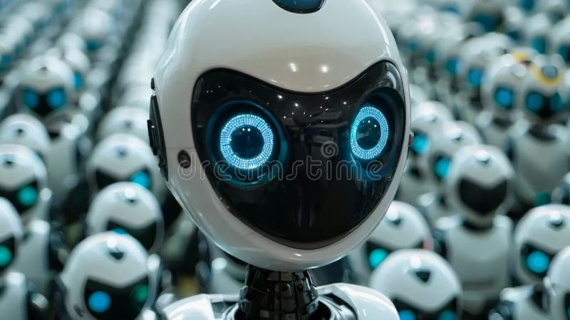 A Robot Standing in Front of a Large Group of Robots Stock Footage ...