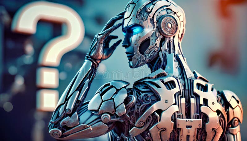 Robot is Standing in Front of Question Mark Generative AI Stock ...