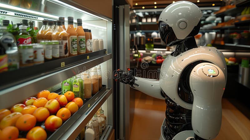 Robot Standing in Front of Refrigerator Stock Photo - Image of home ...