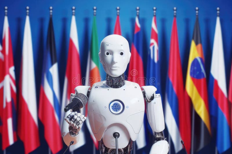 Robot is Standing in Front Row Flags Stock Photo - Image of ...