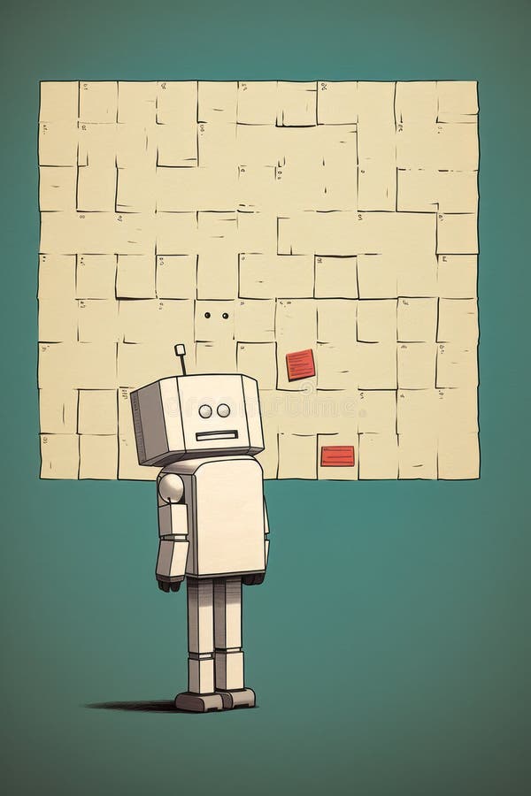 Robot Standing in Front of Wall with Piece of Paper on it. Generative ...
