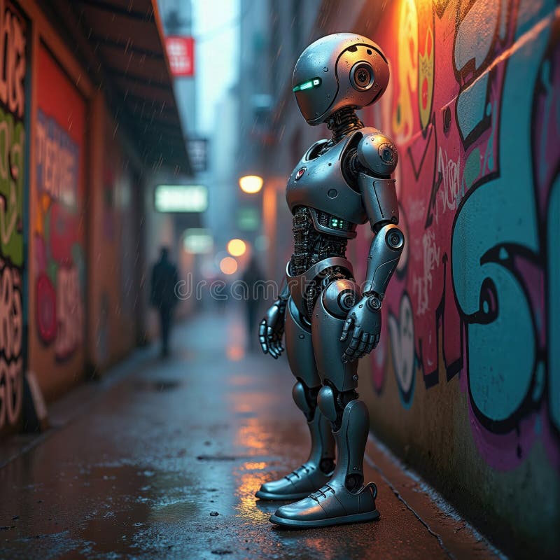 Robot Standing in a Graffiti Alley. Generative AI Stock Image - Image ...