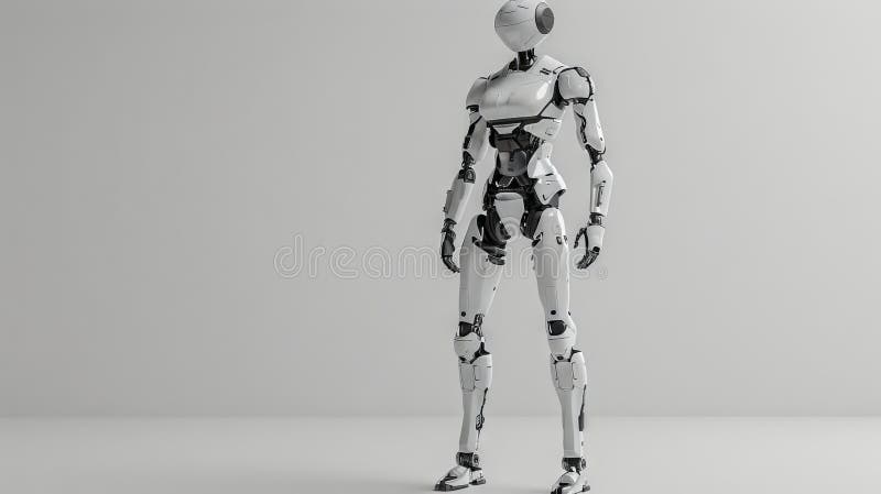 A Robot Standing on a Gray Background Stock Photo - Image of gray ...