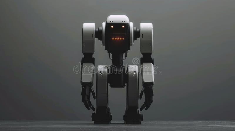 A Robot is Standing on a Grey Surface Stock Illustration - Illustration ...