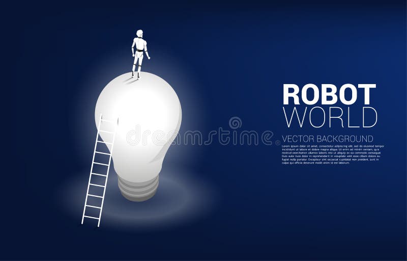 Robot Standing with Ladder on Light Bulb. Stock Vector - Illustration ...