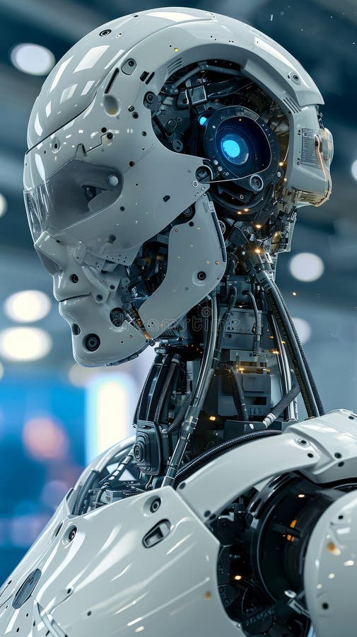 Robot Standing in Large Room Stock Image - Image of generated, modern ...