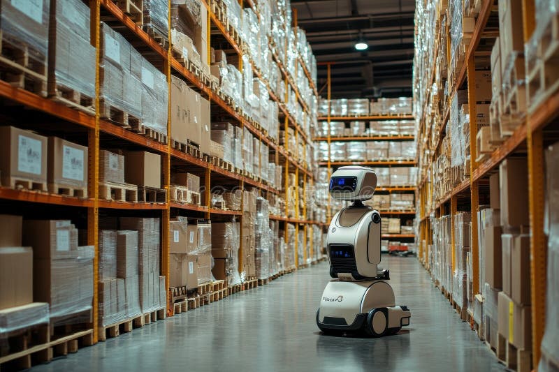 Robot Standing Large Warehouse Filled Boxes Stock Photos - Free ...