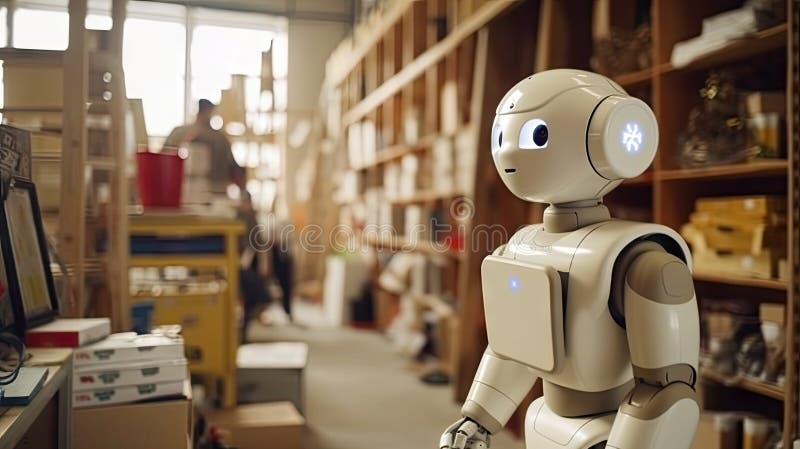 A Robot Standing in a Library Stock Illustration - Illustration of ...
