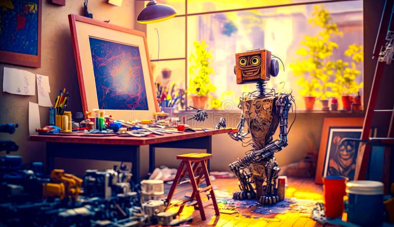 Robot is Standing in Messy Room. Generative AI Stock Illustration ...