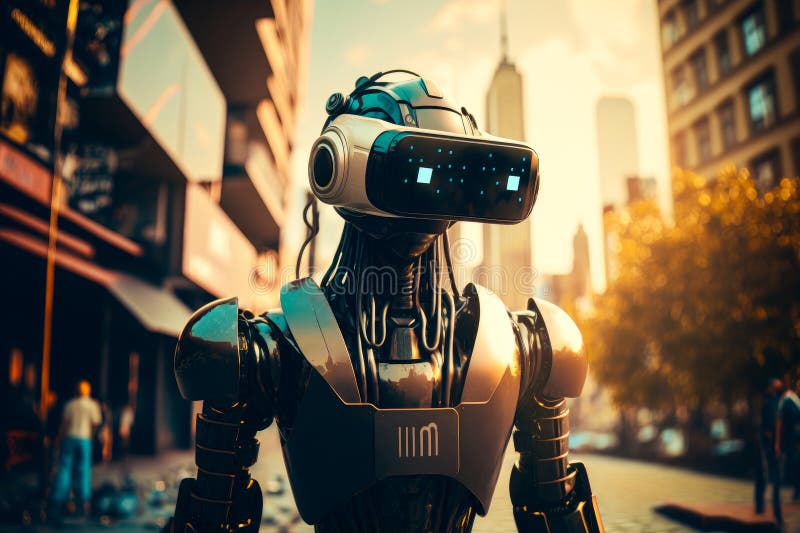 Robot is Standing in the Middle of City Street. Generative AI Stock ...