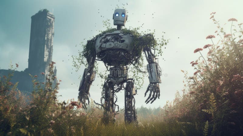 A Robot Standing in the Middle of a Field. Generative AI Image. Stock ...