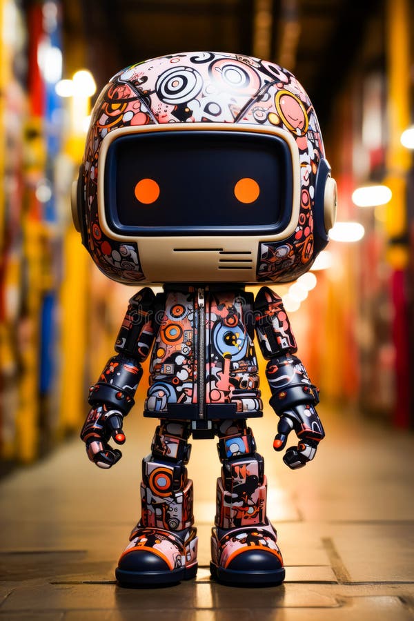 Robot is Standing in the Middle of Hallway with Clock on it S Face ...