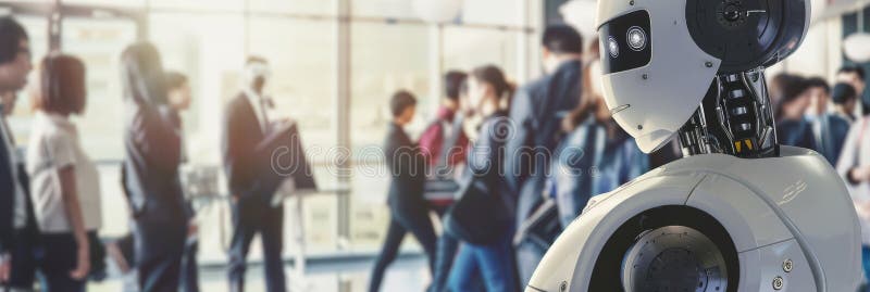 Robot Standing among People in a Busy Office Environment, Representing ...