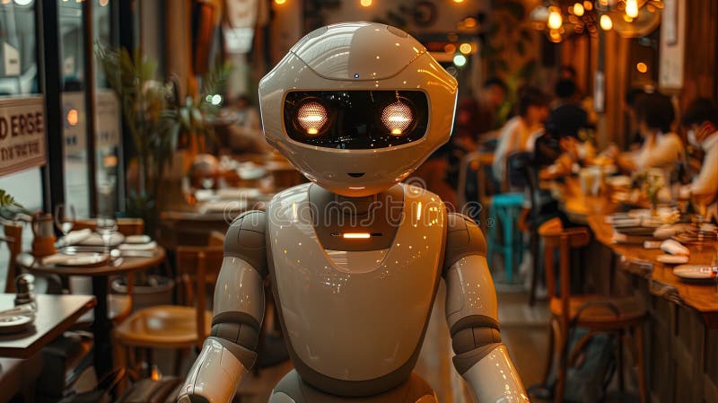 A Robot is Standing in a Restaurant with People Eating Stock Photo ...