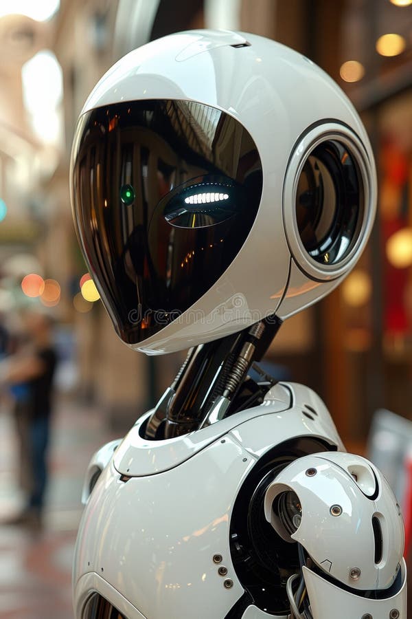 A Robot Standing on a Street with People Walking by, AI Stock Photo ...