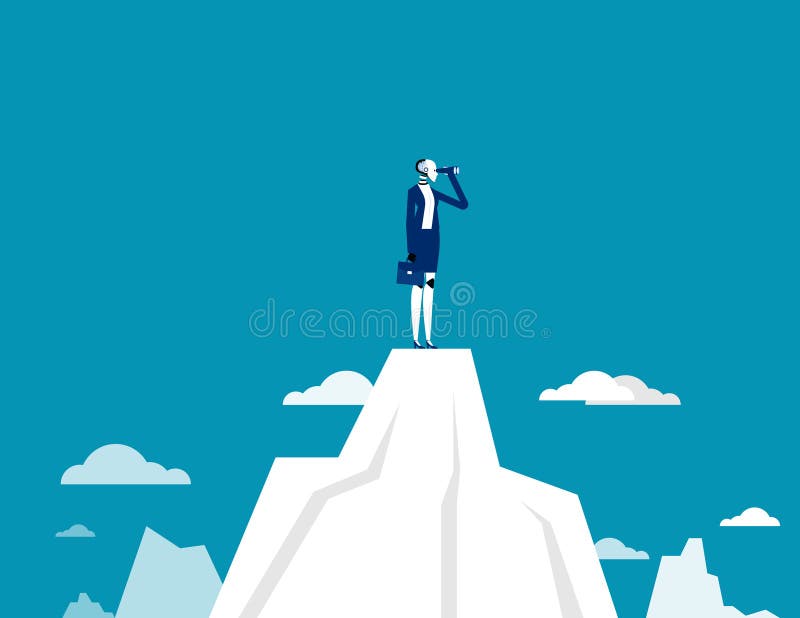 Robot Standing on Top of the Mountain Using Telescope Looking for ...