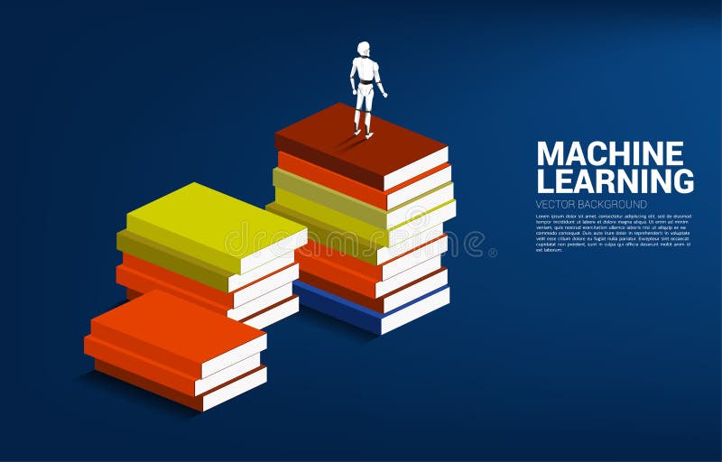Robot Standing on Top of Stack of Book. Stock Illustration ...