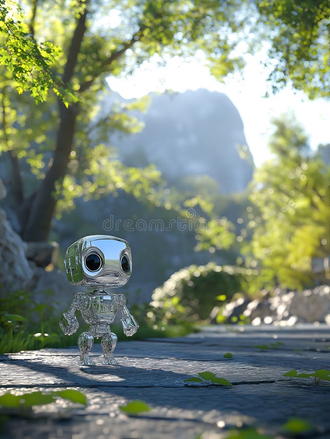 Robot Standing Under a Tree for Background or Wallpaper Stock Image ...