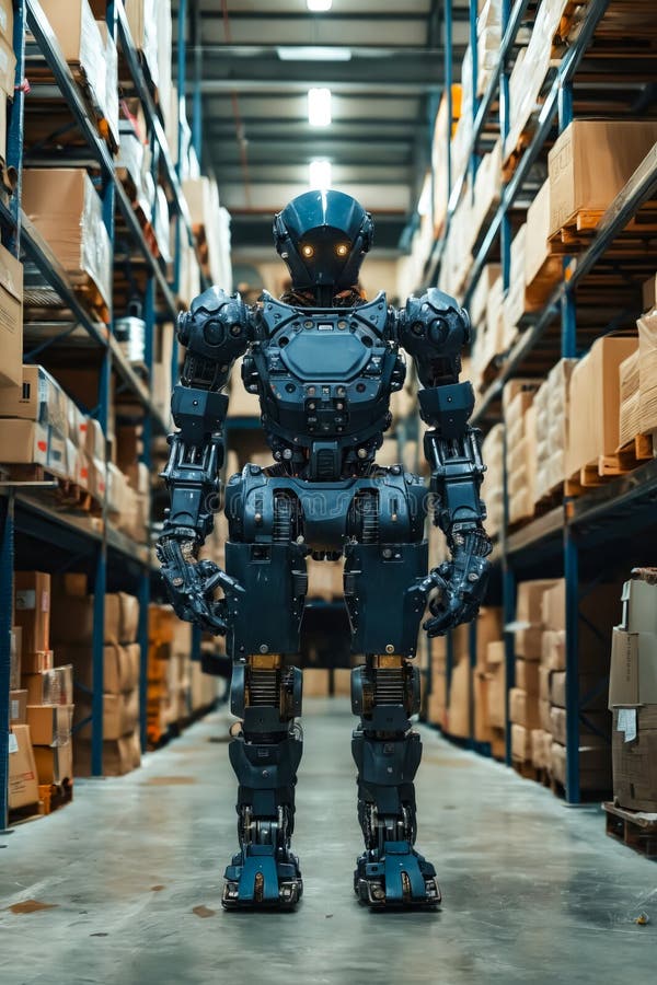 A Robot Standing in a Warehouse with Boxes on the Shelves. Generative ...
