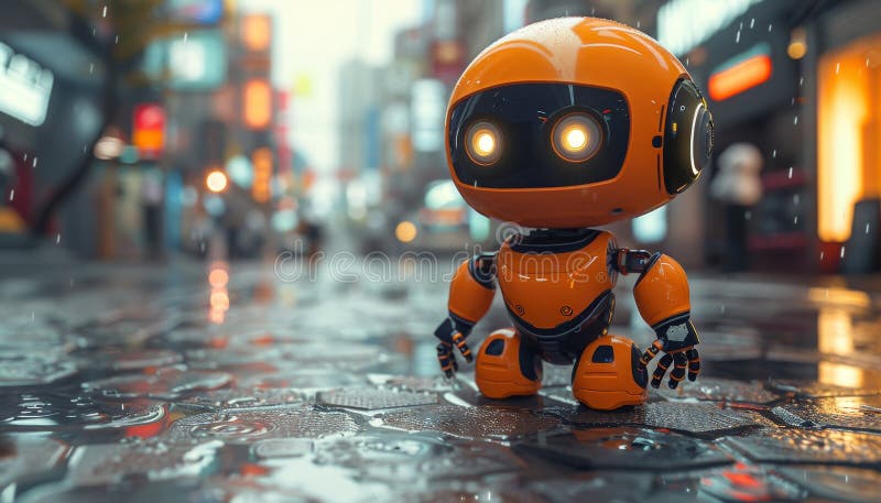 A Robot is Standing on a Wet Street in the Rain by AI Generated Image ...
