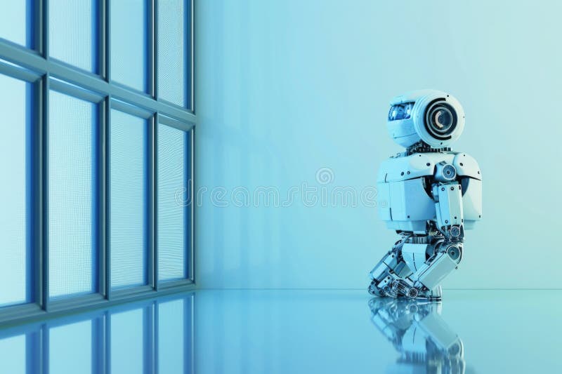 A Robot Standing by a Window, Suitable for Use in Technology or ...