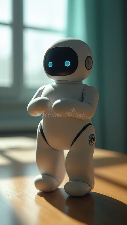 Robot is Standing on a Wooden Table Stock Photo - Image of character ...