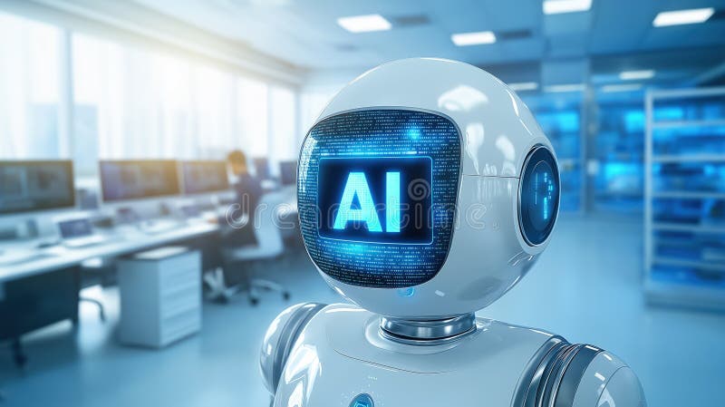 Robot Stands Blurred Modern Office Background Copy Space Stock Photos - Free & Royalty-Free ...