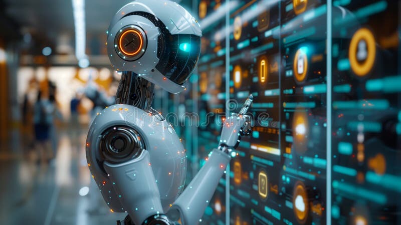 Robot Standing in Front of Computer Screen Stock Photo - Image of humanoid, modern: 320528542