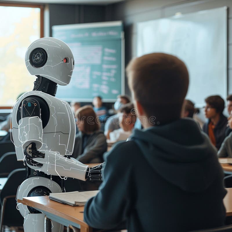 Robot Teaching in Front of Classroom Stock Illustration - Illustration ...