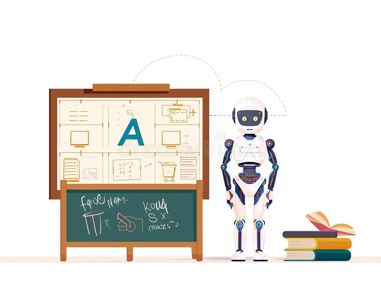 Robot Teacher Grading Student Work Stock Illustration - Illustration of ...