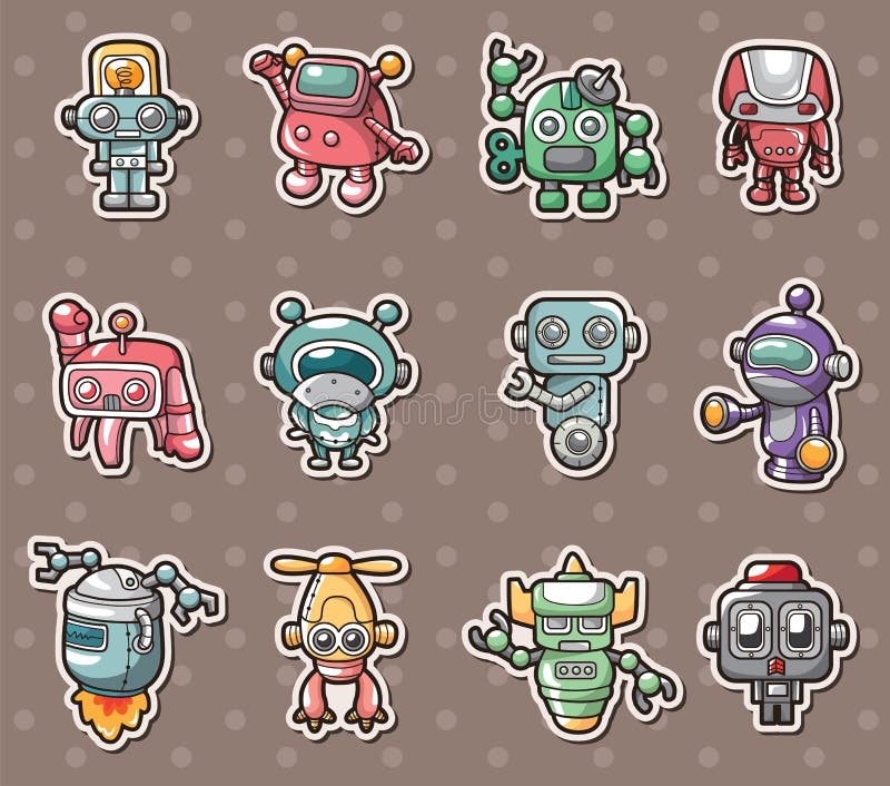 Robot stickers stock vector. Illustration of fiction - 25712121