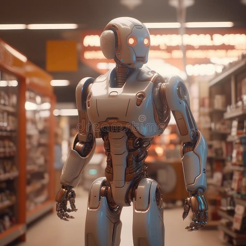 Robot in the Store, the Concept of the Future. AI Generative Stock ...
