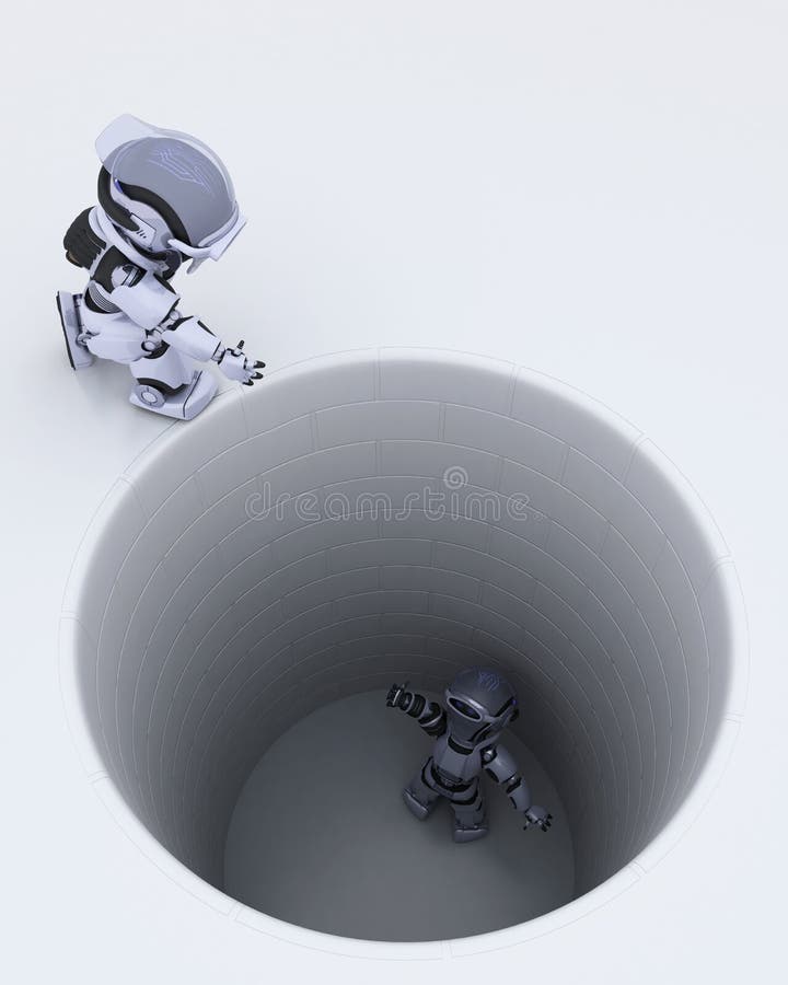 Robot Stuck in a Hole Metaphor Stock Illustration - Illustration of ...