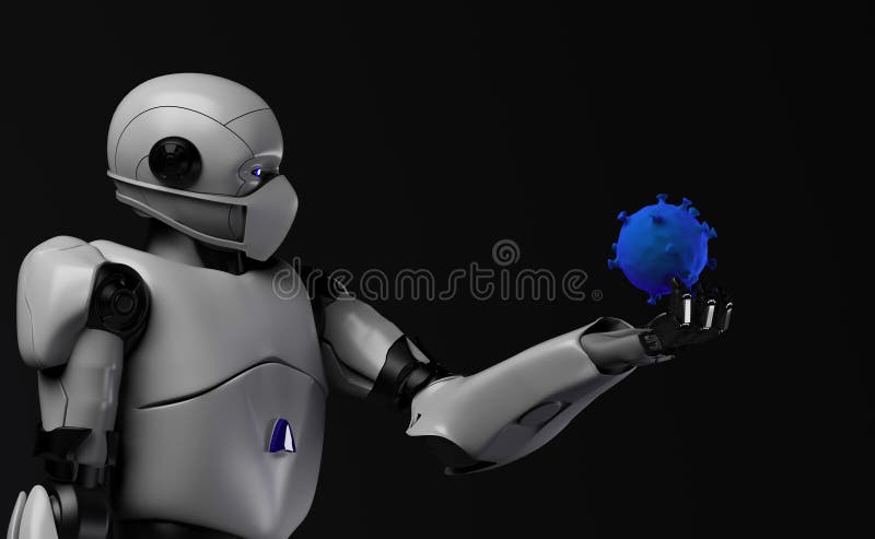 Robot Studies a Coronavirus with Gauze Mask Medical,nano Robot with ...