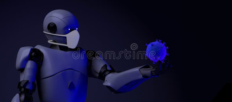 Robot Studies a Coronavirus with Gauze Mask Medical,nano Robot with ...