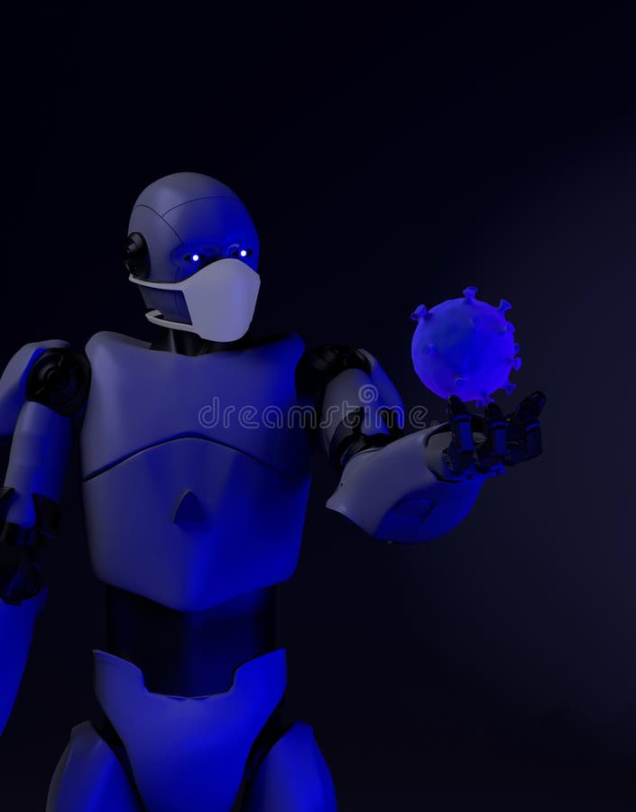 Robot Studies a Coronavirus with Gauze Mask Medical,nano Robot with ...